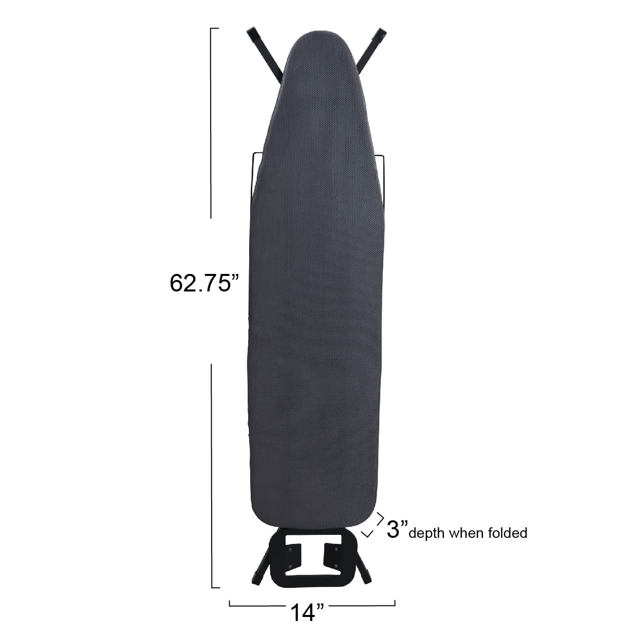 Household Essentials Deluxe Matte Black Ironing Board with Mesh Steel Top, 4 Durable Hex Legs, Heat-Resistant FiberTech Cover and (6 MM) Fiber Pad