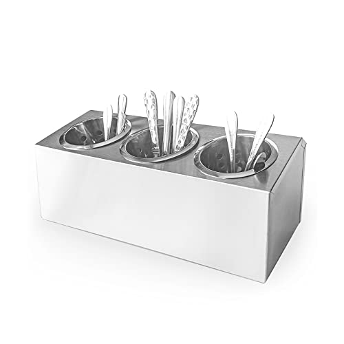 overstockedkitchen Flatware Organizers Stainless Steel Cylinder Flatware Silverware Utensil Holder Organizer Caddy (3 holes)