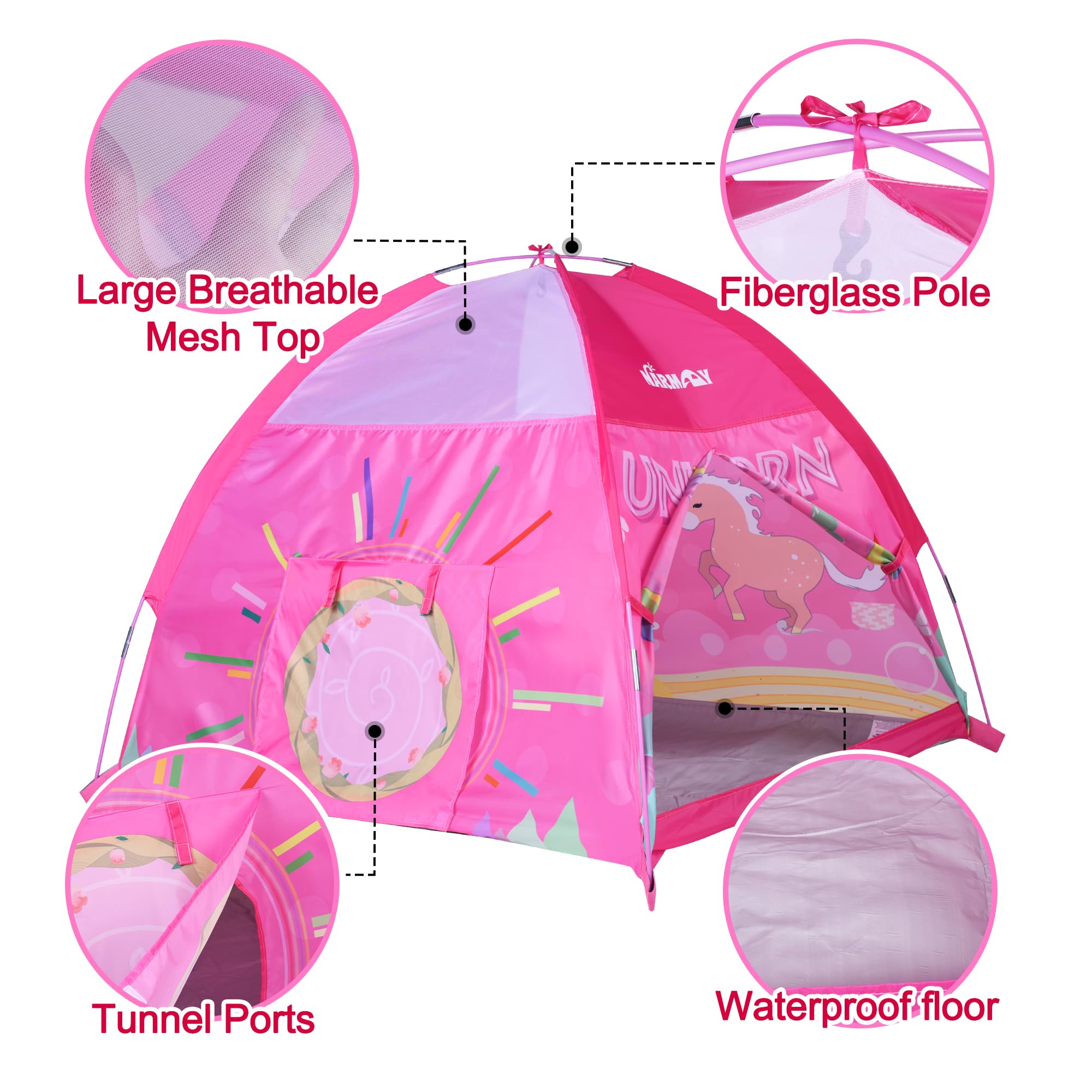 NARMAY® Play Tent Unicorn Dome Tent for Kids Indoor/Outdoor Fun - 48 x 48 x 40 inch
