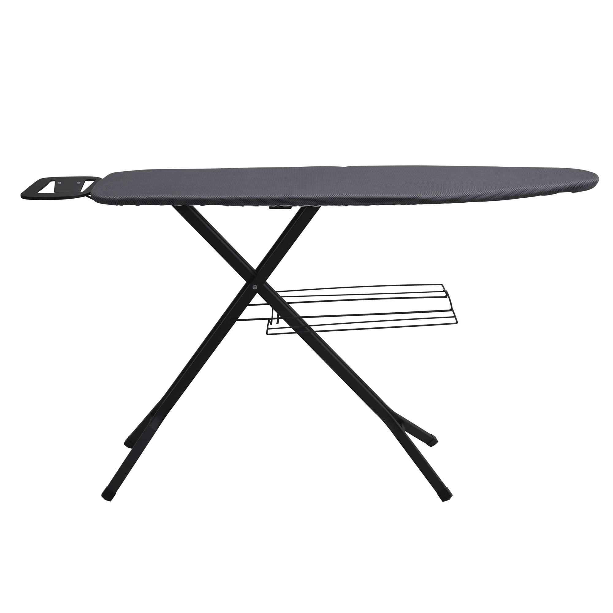 Household Essentials Deluxe Matte Black Ironing Board with Mesh Steel Top, 4 Durable Hex Legs, Heat-Resistant FiberTech Cover and (6 MM) Fiber Pad