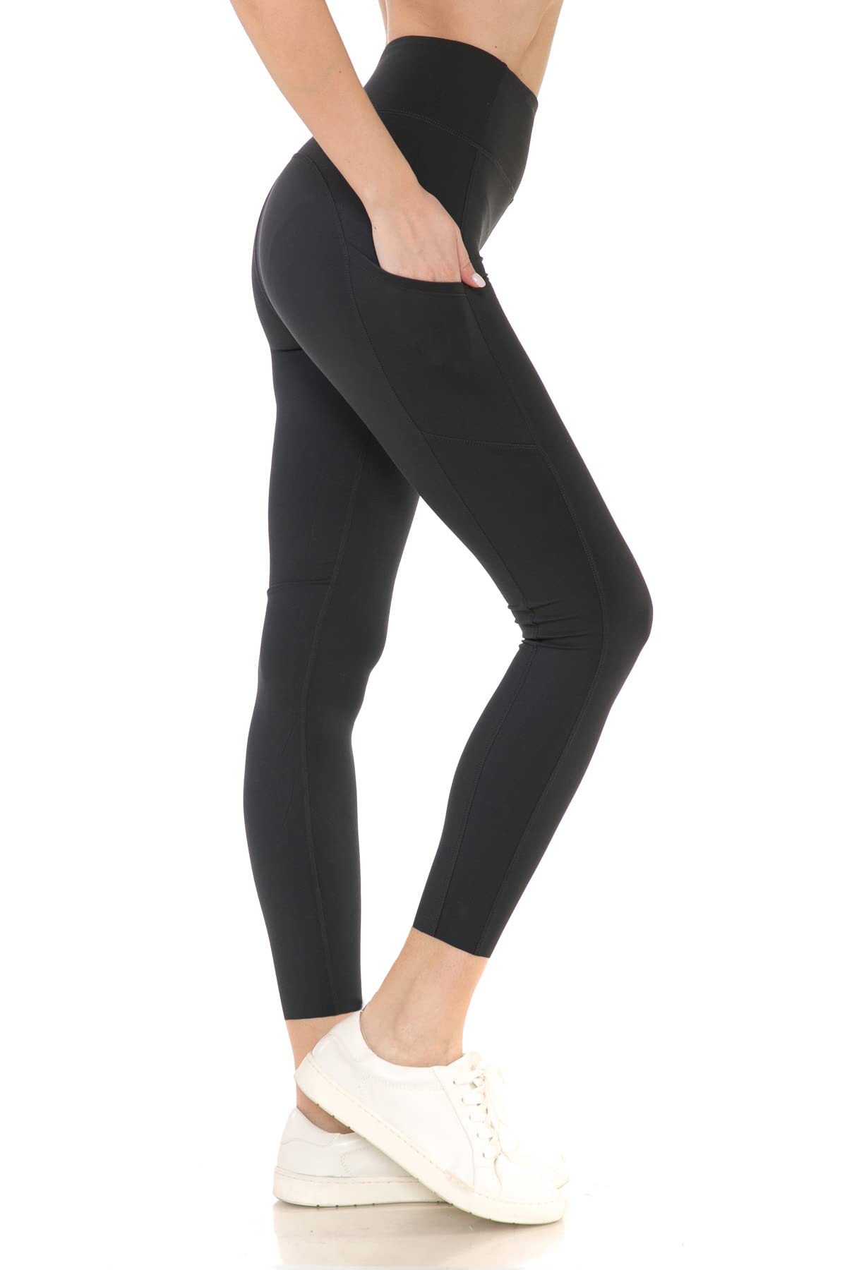 Leggings Depot High Waist 7/8 Leggings Workout Yoga Pants with Pockets (Black, Medium)