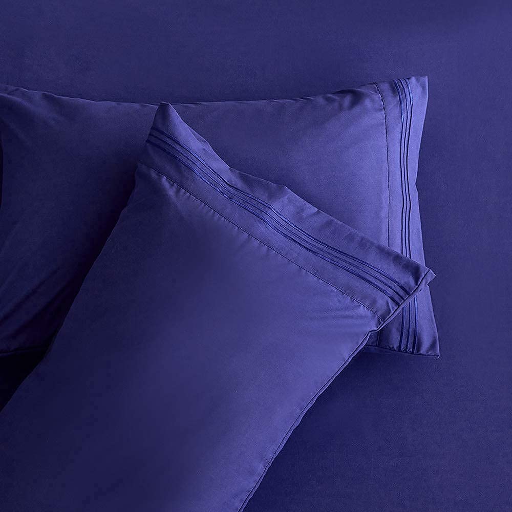 DERBELL Bed Sheet Set - Brushed Microfiber Bedding - Bedding Sheets & Pillowcases - Deep Pockets - Easy Fit - Breathable & Cooling Sheets - 4 Piece Full Blue Set