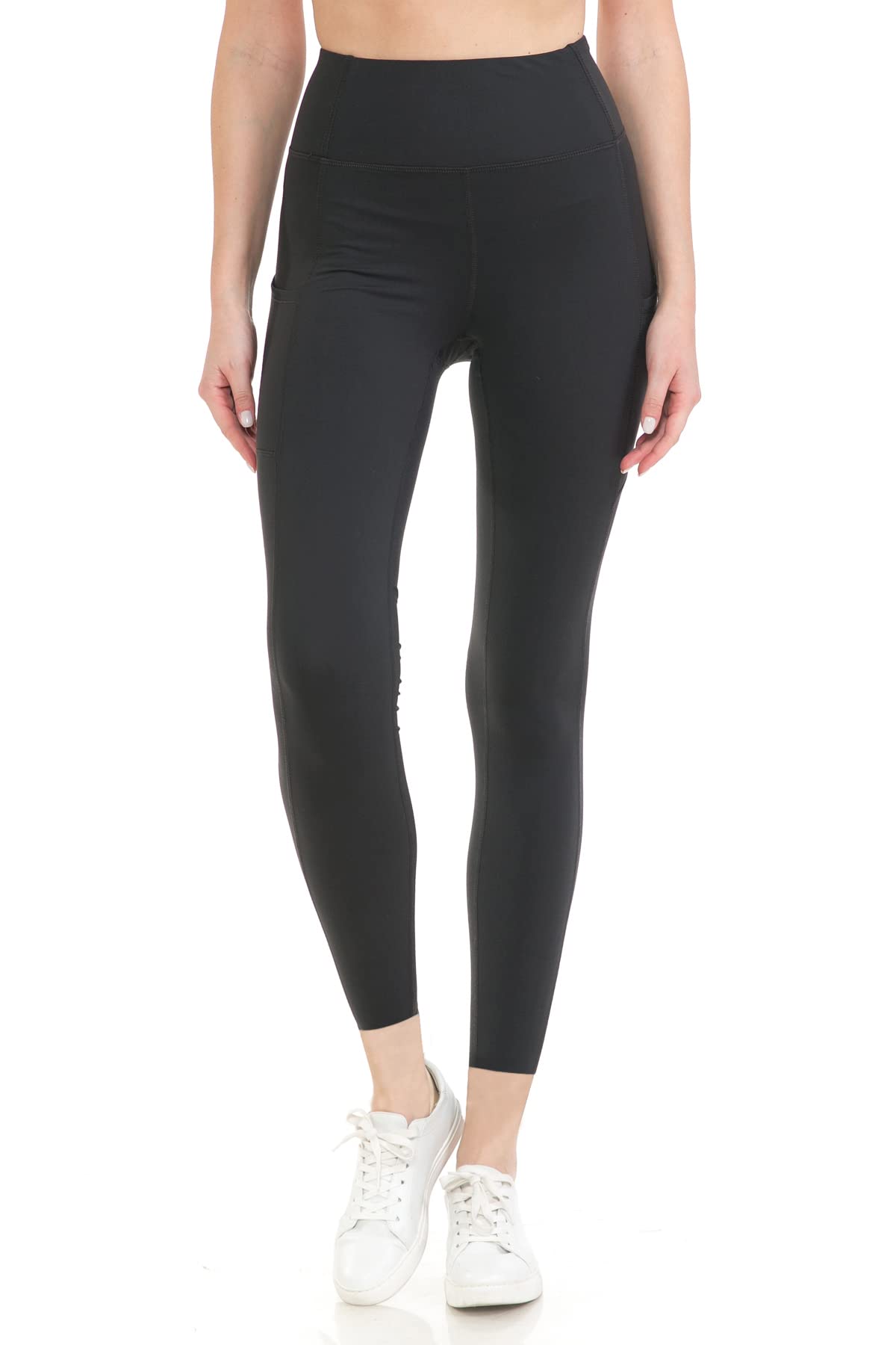 Leggings Depot High Waist 7/8 Leggings Workout Yoga Pants with Pockets (Black, Medium)