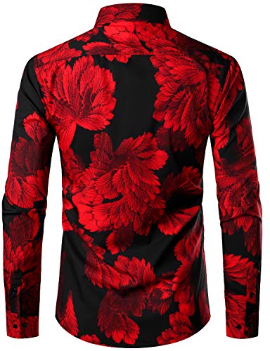 ZEROYAA Men's Hipster Urban Design 3D Printed Slim Fit Long Sleeve Button Up Dress Shirts ZLCL30-Red XX-Large