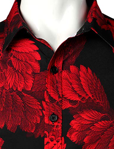 ZEROYAA Men's Hipster Urban Design 3D Printed Slim Fit Long Sleeve Button Up Dress Shirts ZLCL30-Red XX-Large