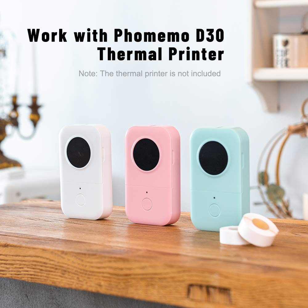 Phomemo D30 Label Maker Tape, Black on White Sticker Thermal Paper, Pre-Cut Self-Adhesive Label Tapes, 14 x 30mm /0.55 x 1.1 Inch (1/2" x 1 1/8") 210 Tapes/Roll, 3-Roll