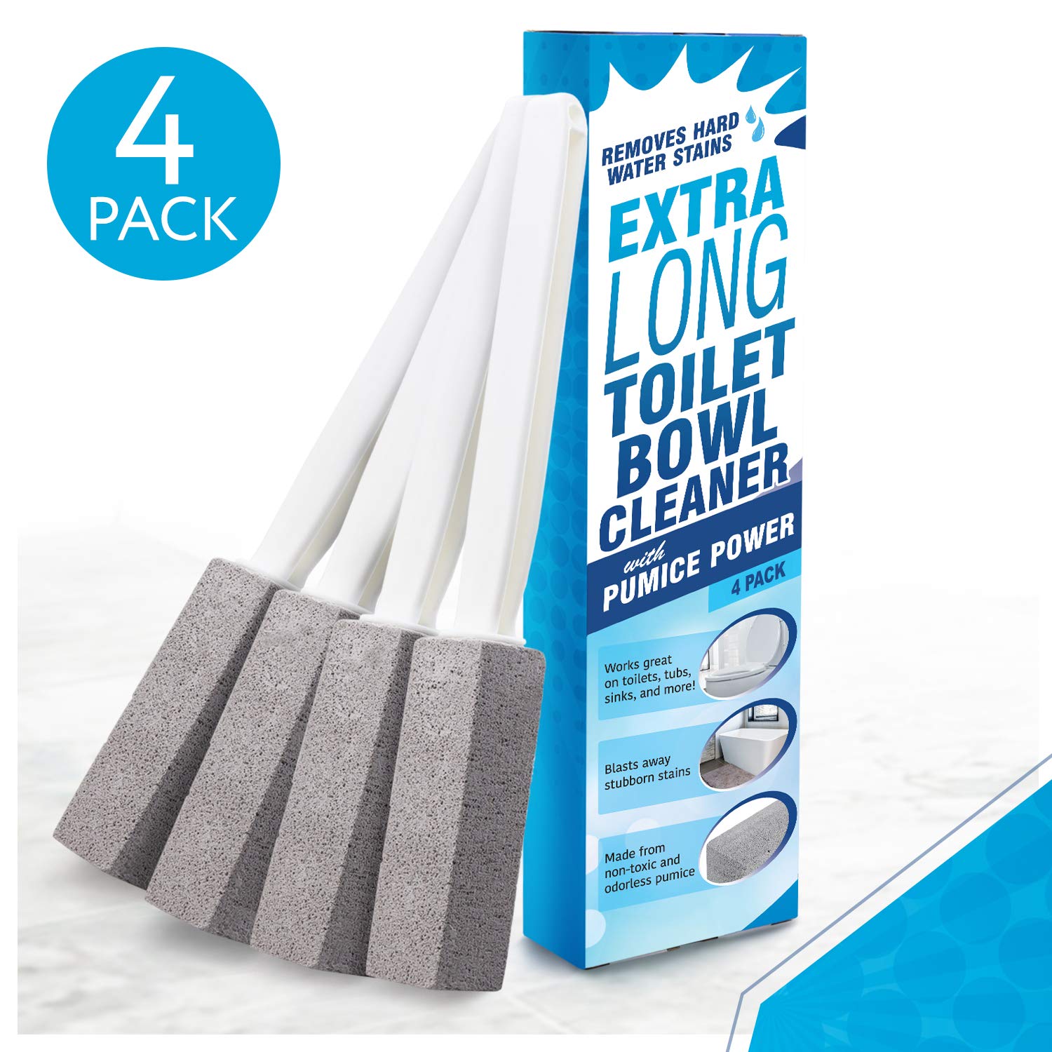 Impresa - 4 Pack Pumice Stone Toilet Bowl Cleaner with Extra Long Handle - Limescale Remover - Brush Wand for Bathroom - Also Cleans BBQ Grills, Tiles, Grout, and Swimming Pools