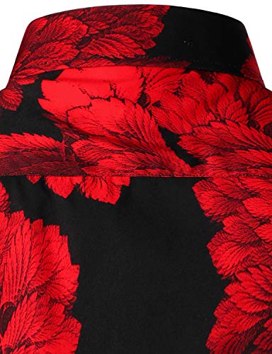 ZEROYAA Men's Hipster Urban Design 3D Printed Slim Fit Long Sleeve Button Up Dress Shirts ZLCL30-Red XX-Large