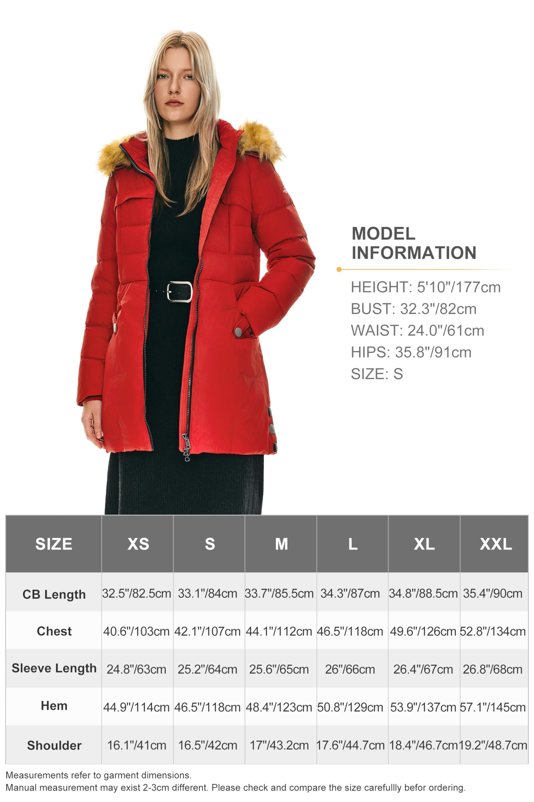 Orolay Women's Down Jacket with Faux Fur Trim Hood Red XL