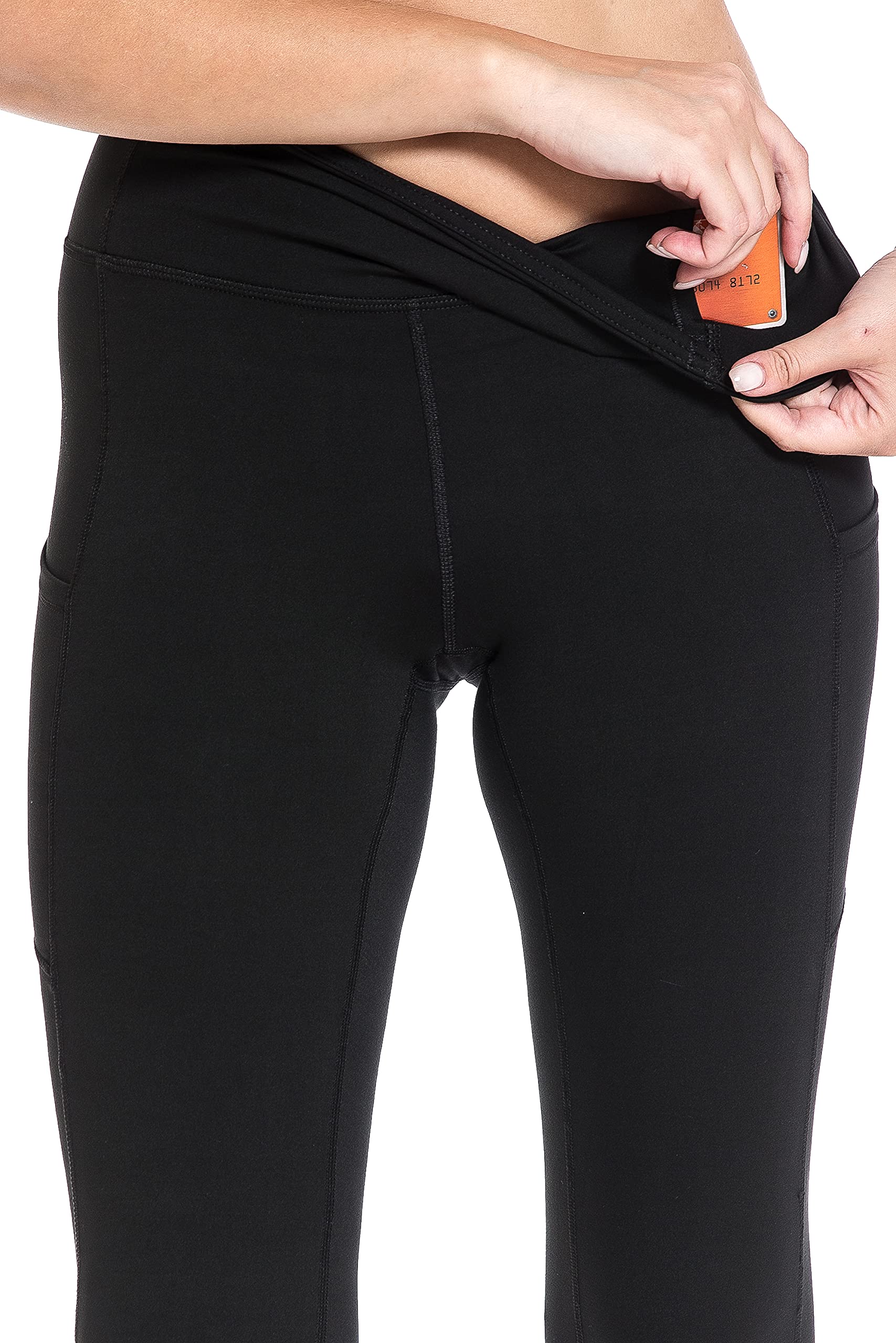 Leggings Depot High Waist 7/8 Leggings Workout Yoga Pants with Pockets (Black, Medium)