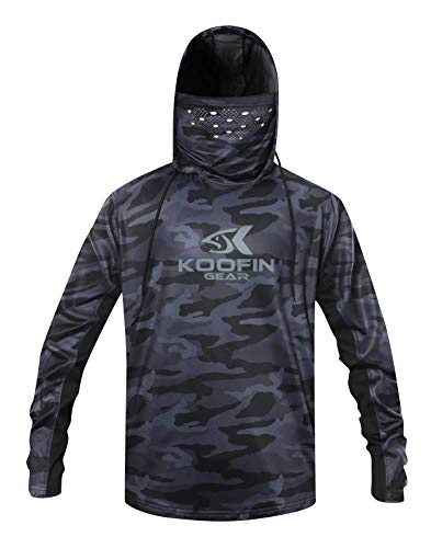 KOOFIN GEAR Performance Hooded Fishing Shirt Long Sleeve Hoodie Sun Protection ;Charcoal;X-Large