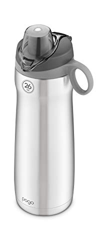 Pogo Vacuum Insulated Stainless Steel Water Bottle with Leak Proof Chug Lid and Silicone Carry Loop, Grey, 26 oz
