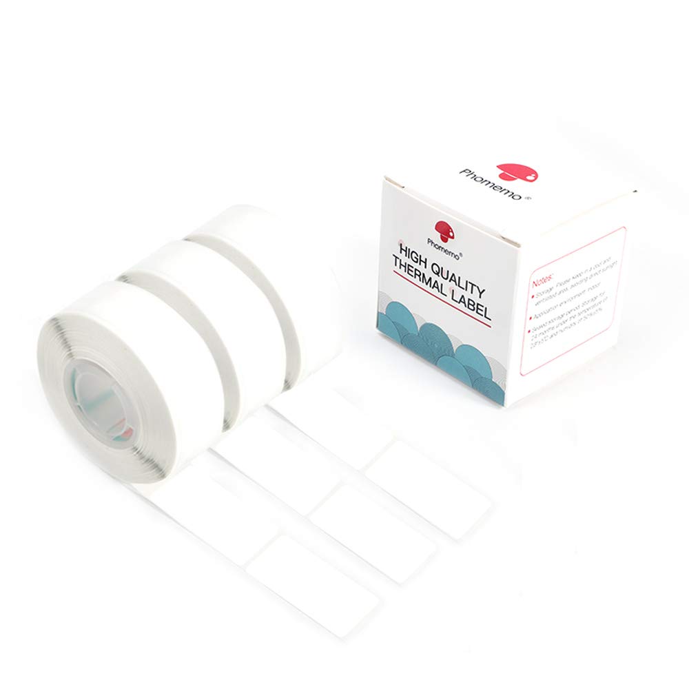 Phomemo D30 Label Maker Tape, Black on White Sticker Thermal Paper, Pre-Cut Self-Adhesive Label Tapes, 14 x 30mm /0.55 x 1.1 Inch (1/2" x 1 1/8") 210 Tapes/Roll, 3-Roll