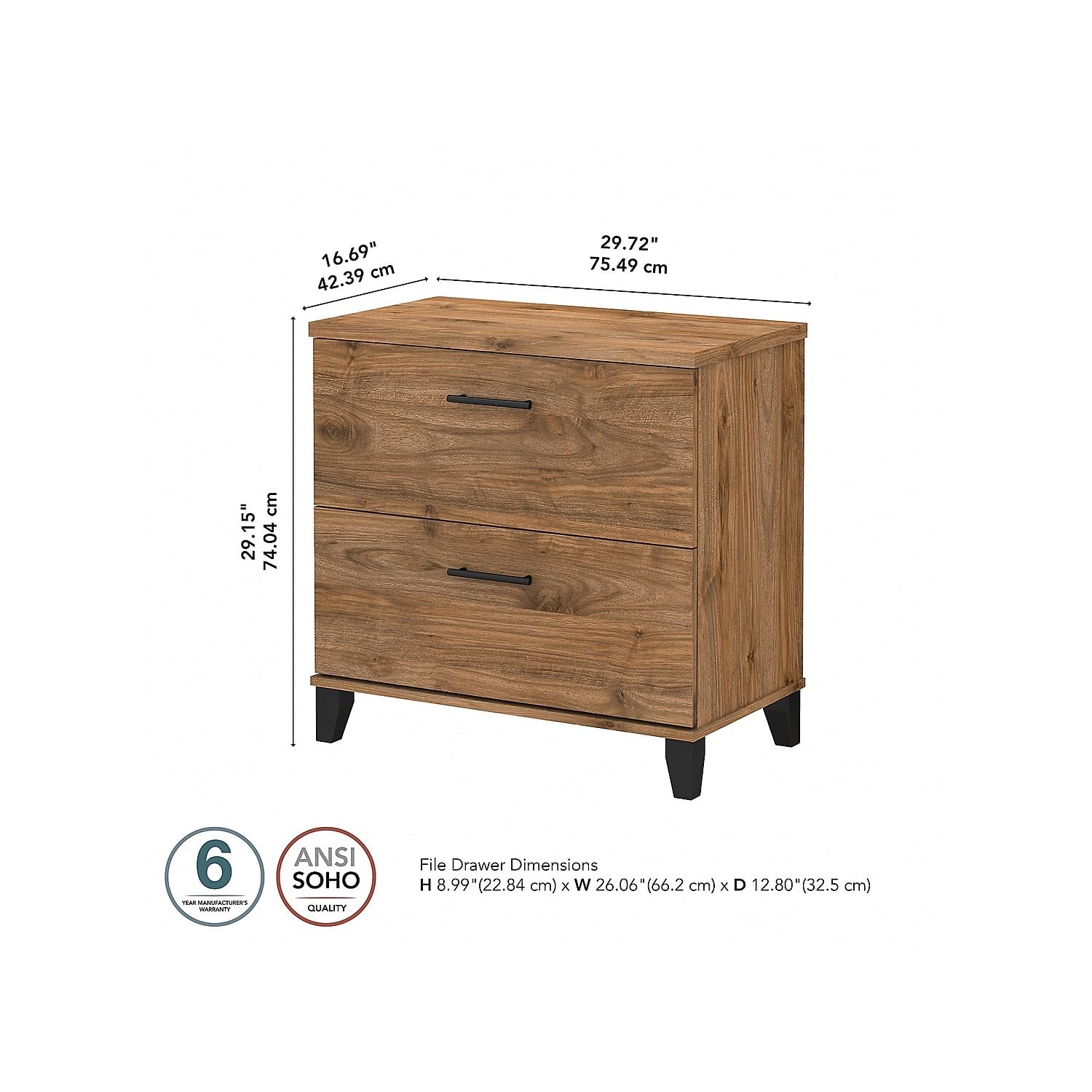 Bush Furniture 2 Drawer Lateral File Cabinet, Letter and Legal-Size Document Storage for Home or Professional Office, Somerset Collection, Fresh Walnut