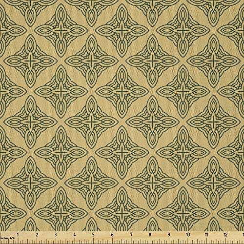 Lunarable Knot Fabric by The Yard, Traditional Ornamental Continuous Rhombus Inspired Little Celtic Motifs Pattern, Microfiber Fabric for Arts and Crafts Textiles & Decor, 3 Yards, Pale Caramel Fawn
