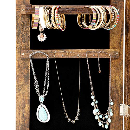 Knocbel 6 LED Jewelry Cabinet Full Body Mirror Lockable Jewelry Armoire Standing Angel Adjustable Storage Organizer Box with Inner Mirror & 2 Drawers, 15.75" L x 15" W x 61.42" H (Antique)