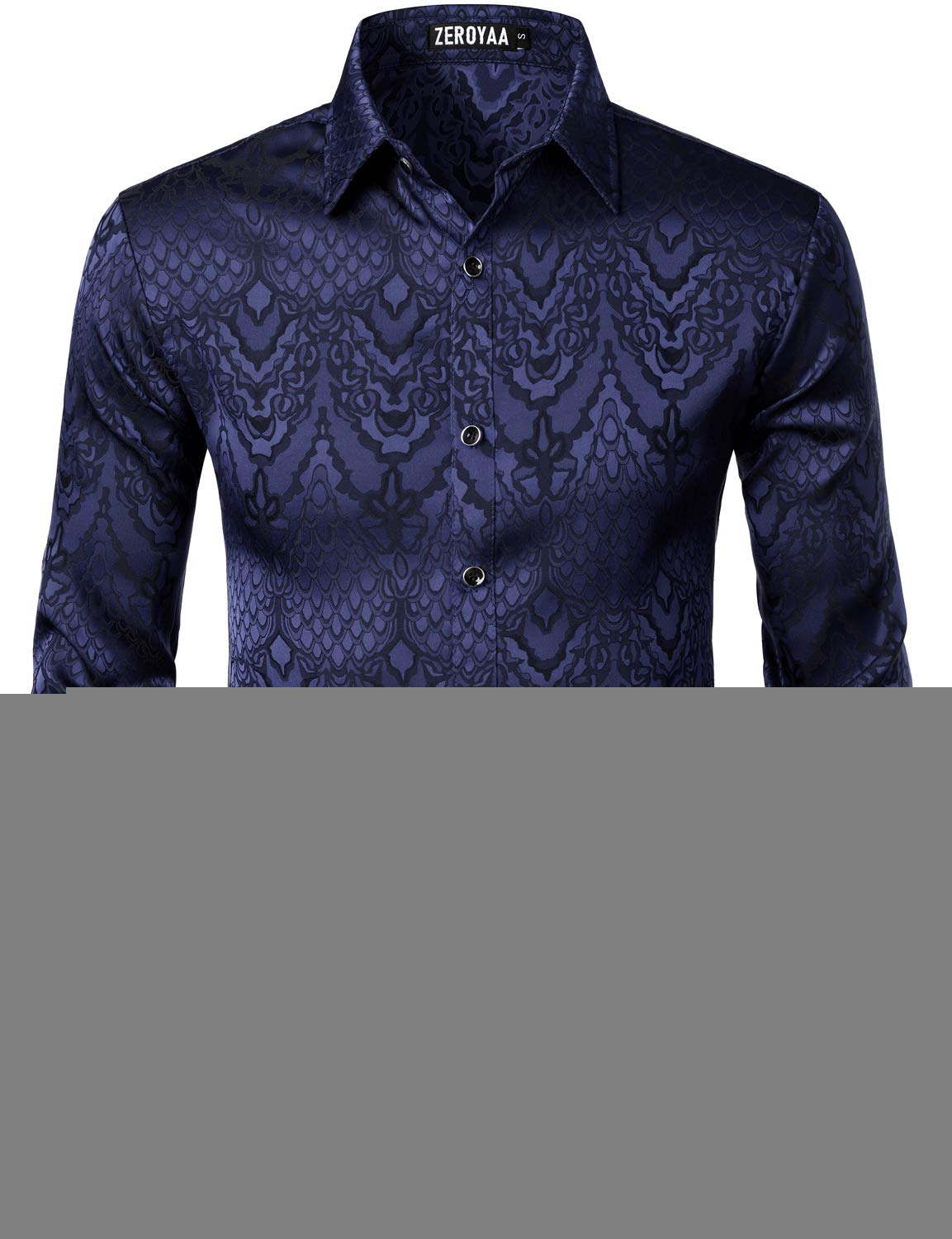 ZEROYAA Men's Hipster Slim Fit Long Sleeve Gothic Jacquard Button Up Dress Shirts for Party Prom ZLCL32-Navy XX-Large