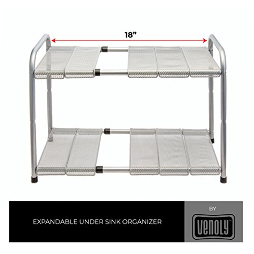Venoly Home - Under Sink 2 Tier Expandable Shelf Organizer Rack, Silver - Expands from 18 Inches to 30 Inches