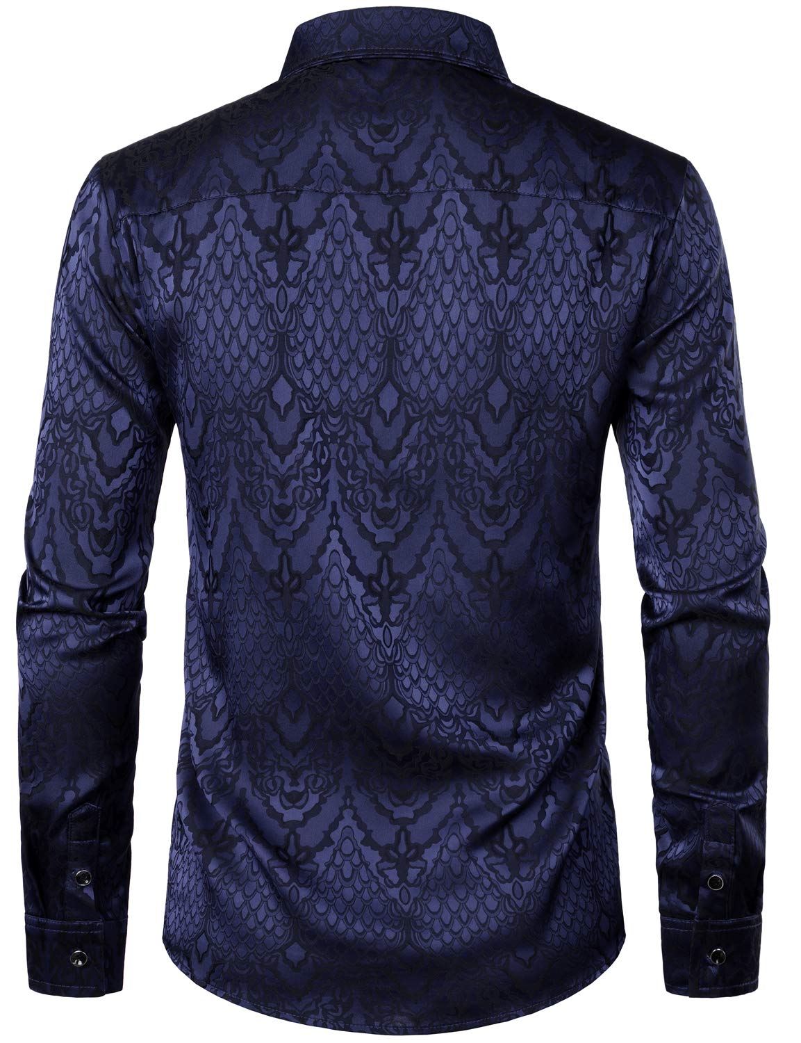 ZEROYAA Men's Hipster Slim Fit Long Sleeve Gothic Jacquard Button Up Dress Shirts for Party Prom ZLCL32-Navy XX-Large