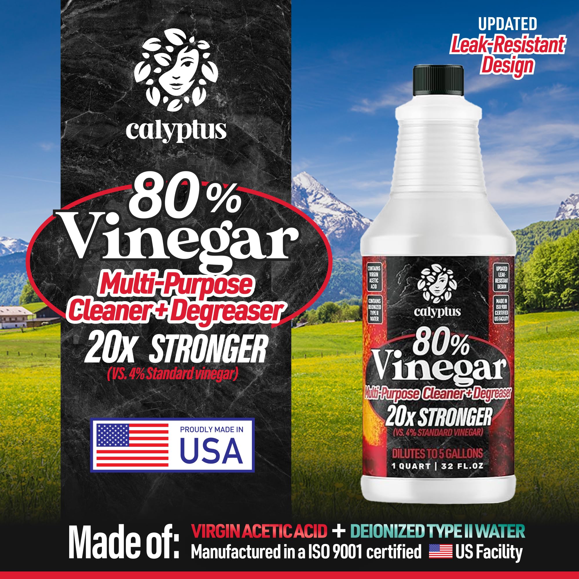 Calyptus 80% Concentrated Vinegar | Max-Performance (20X Power) | Pure Virgin Vinegar | Dynamic-Power | Home, Outdoor, Industrial Cleaner Concentrate | Makes 5 Gallons | USA Made | 32 Ounces