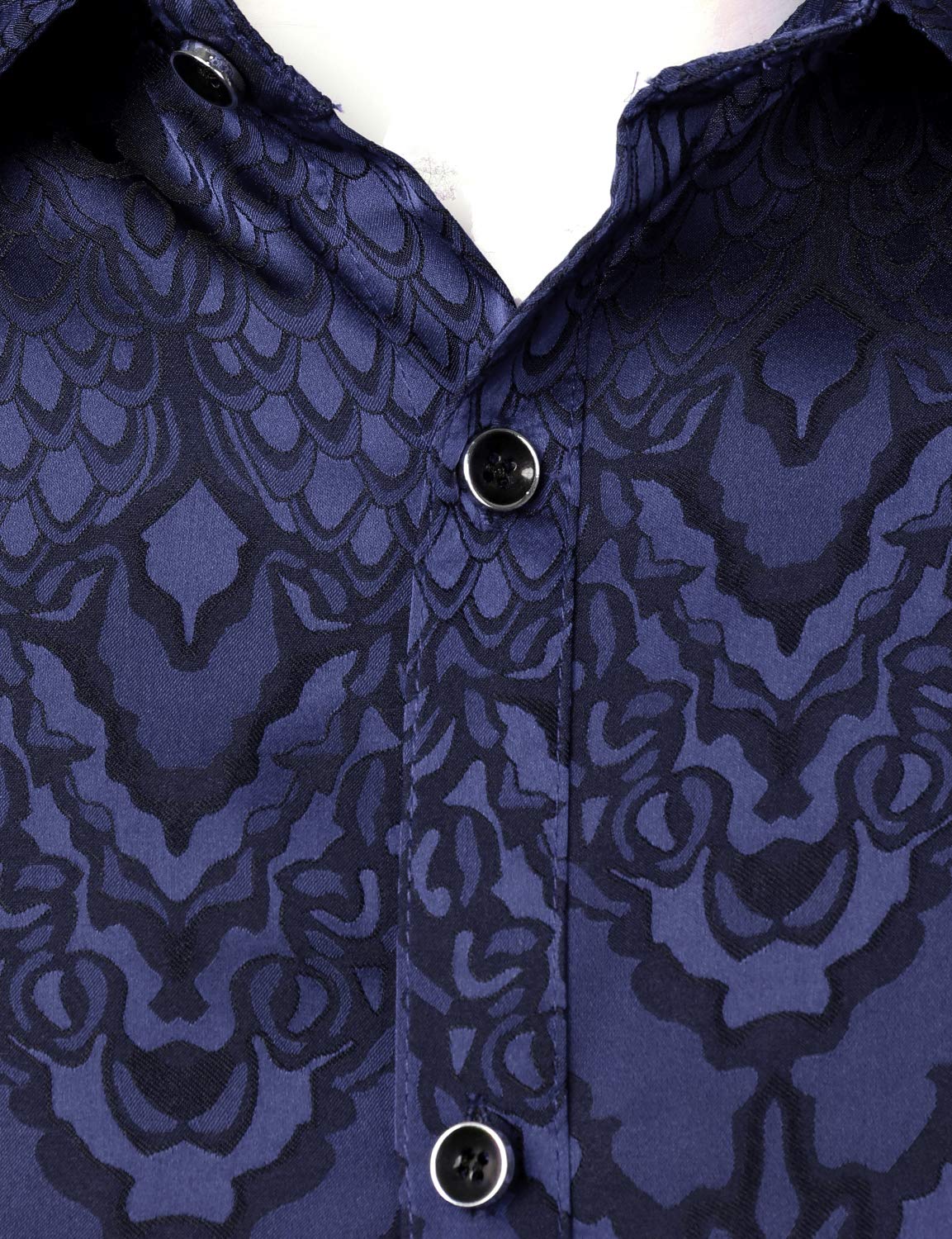 ZEROYAA Men's Hipster Slim Fit Long Sleeve Gothic Jacquard Button Up Dress Shirts for Party Prom ZLCL32-Navy XX-Large
