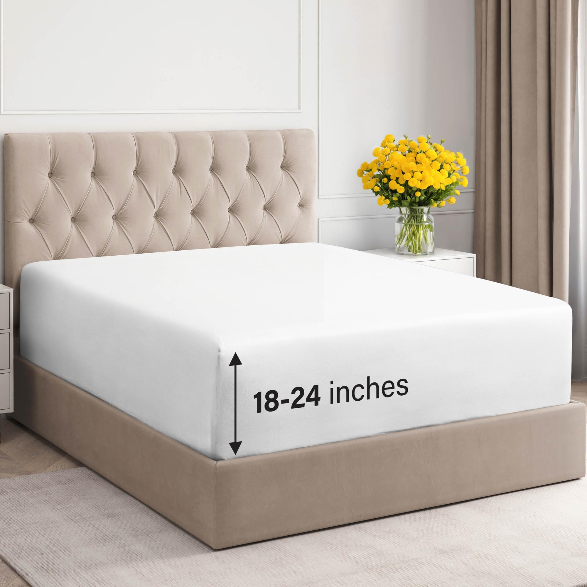 Extra Deep Queen 400 Thread Count Cotton Fitted Sheet - Hotel Luxury Single Fitted Sheet Only - Easily Fits 18" to 24" Mattress - Soft, Wrinkle Free, Breathable and Comfy - Extra Deep Pockets - White
