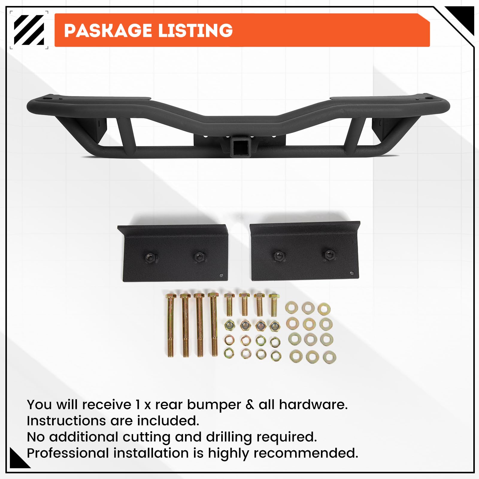 ECOTRIC Tubular Rear Bumper Compatible with 2007-2018 Jeep Wrangler JK W/ 2" Hitch Receiver Steel Rock Crawler Textured Black