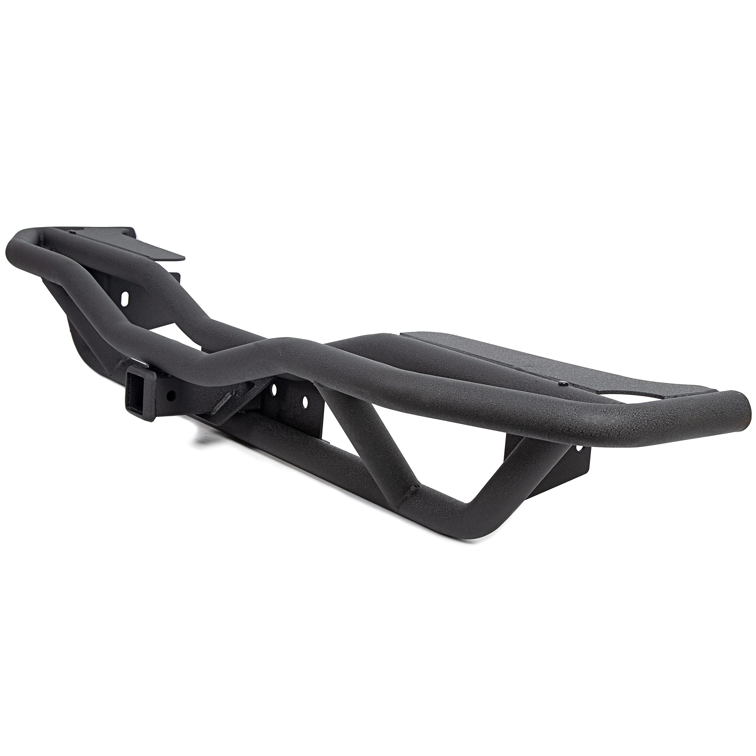 ECOTRIC Tubular Rear Bumper Compatible with 2007-2018 Jeep Wrangler JK W/ 2" Hitch Receiver Steel Rock Crawler Textured Black