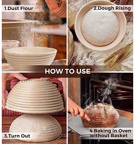 Sumshy Proofing Basket Round 25 x 8 cm Wicker Proofing Basket for 1000 g Bread Dough Lined Including Linen Inserts