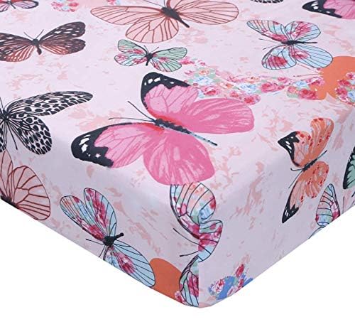 MAG 4PCS Full Size Butterfly Bedding Sheet Set, Home Microfiber Bed Sheet, with1 Top Flat & 1 Fitted Sheet with 2 Pillowcases, 14 Inches Deep, Full