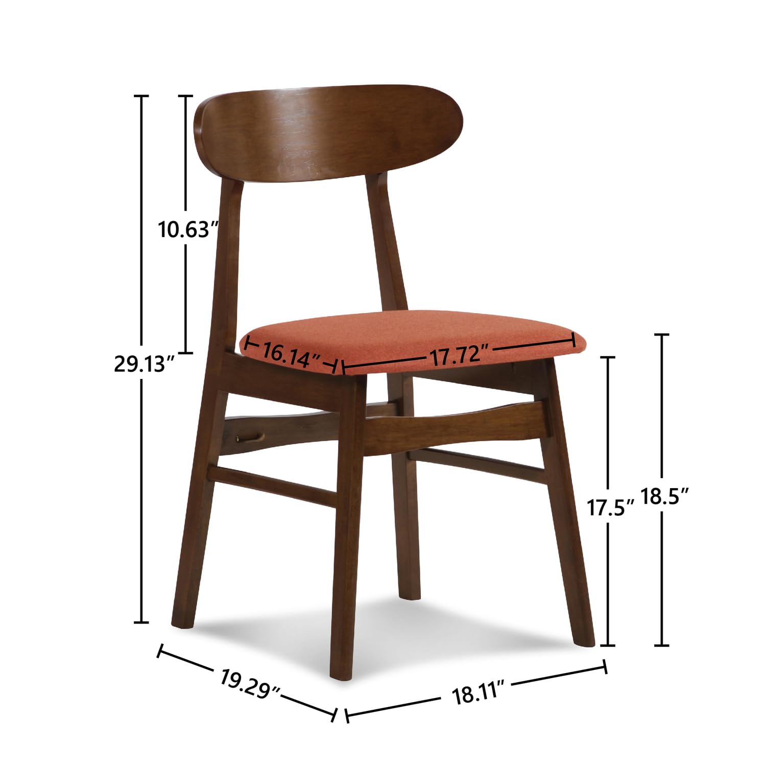 New Classic Furniture Morocco Mid-Century Modern Dining Chair (Set of 2), Orange Cushions, Walnut Brown Finish