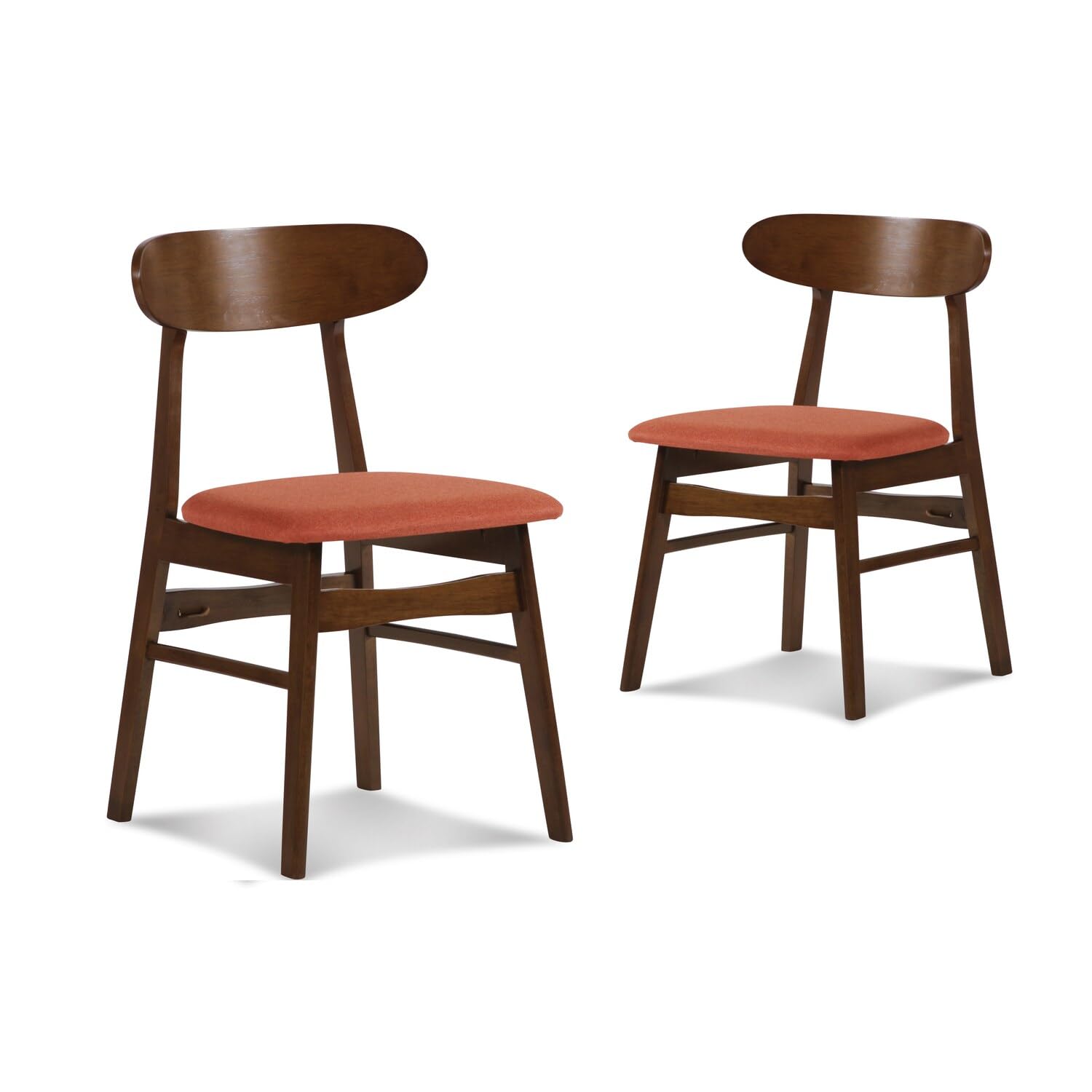 New Classic Furniture Morocco Mid-Century Modern Dining Chair (Set of 2), Orange Cushions, Walnut Brown Finish
