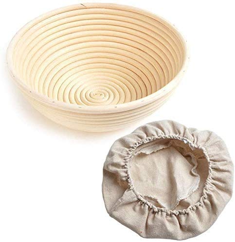Sumshy Proofing Basket Round 25 x 8 cm Wicker Proofing Basket for 1000 g Bread Dough Lined Including Linen Inserts