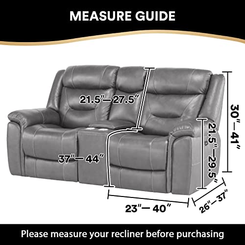 PrinceDeco 6-Pieces Recliner Loveseat Covers Velvet Stretch Recliner Couch Covers Sofa Covers for 2 Seat Dual Reclining Loveseat Couch 2 seat Love seat Recliner Cover, Thick, Soft, Washable, Grey