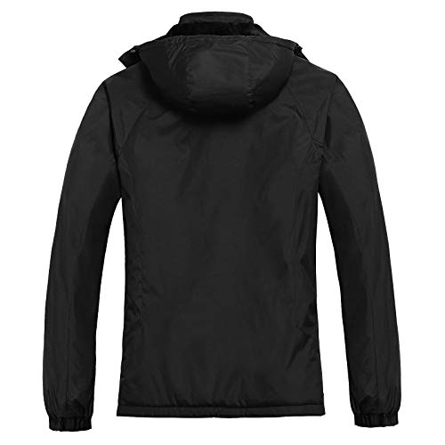 WHATWEARS Men's Winter Coats Waterproof Ski Jacket for Men Snow Coat Windproof Mountain Jackets with Hooded, Black, L