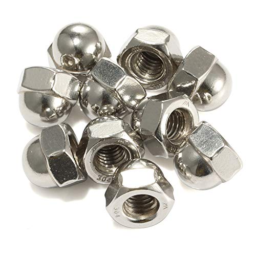 M10 Acorn Hex Cap Dome Head Nuts, 304 Stainless Steel 18-8, Bright Finish, Pack of 10