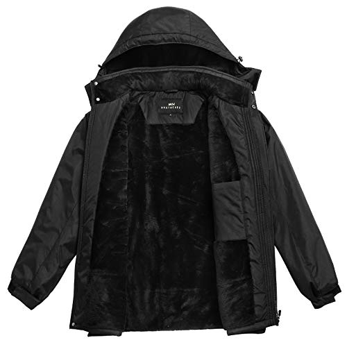 WHATWEARS Men's Winter Coats Waterproof Ski Jacket for Men Snow Coat Windproof Mountain Jackets with Hooded, Black, L