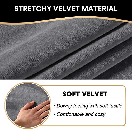 PrinceDeco 6-Pieces Recliner Loveseat Covers Velvet Stretch Recliner Couch Covers Sofa Covers for 2 Seat Dual Reclining Loveseat Couch 2 seat Love seat Recliner Cover, Thick, Soft, Washable, Grey