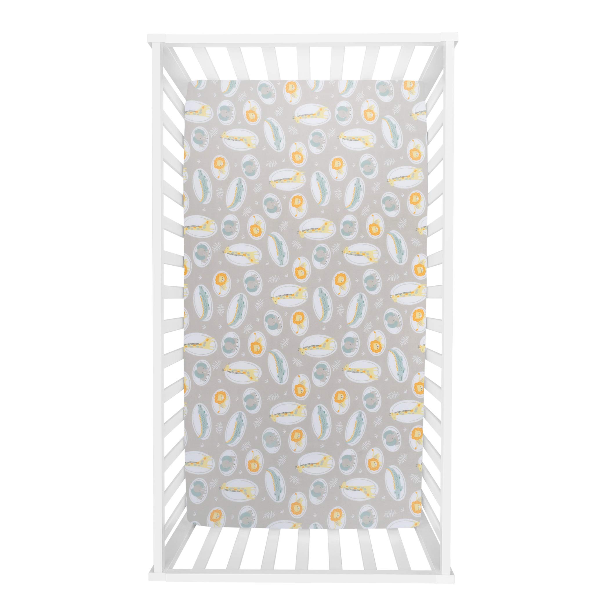 Sammy & Lou Jungle Pals 2-Pack Microfiber Fitted Crib Sheet Set, Fits Standard Crib Mattress 28 in x 52 in; Fully Elasticized,