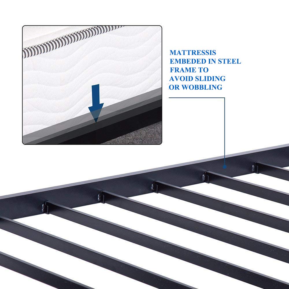 VECELO 14 Inch Bed Frame/No Box Spring Needed/Mattress Foundation/Steel Slat Support Black (Full), Metal Platform A