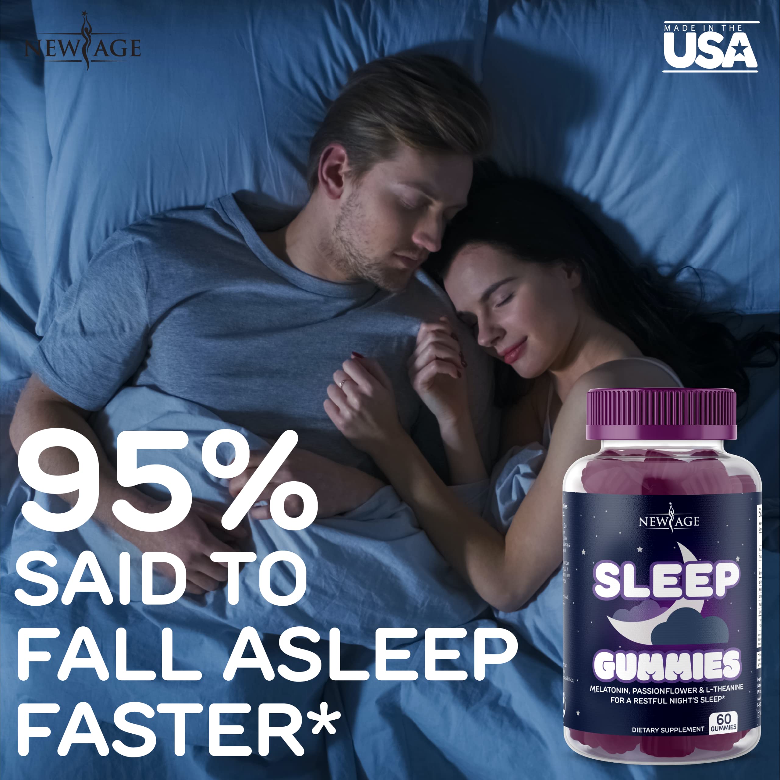 NEW AGE Sleep Melatonin Gummies 2 Pack - All Natural Flavor with L Theanine, Passionflower, Chamomile, and Lemon Balm - Made in The USA - 120 Gummies - 60 Night Supply
