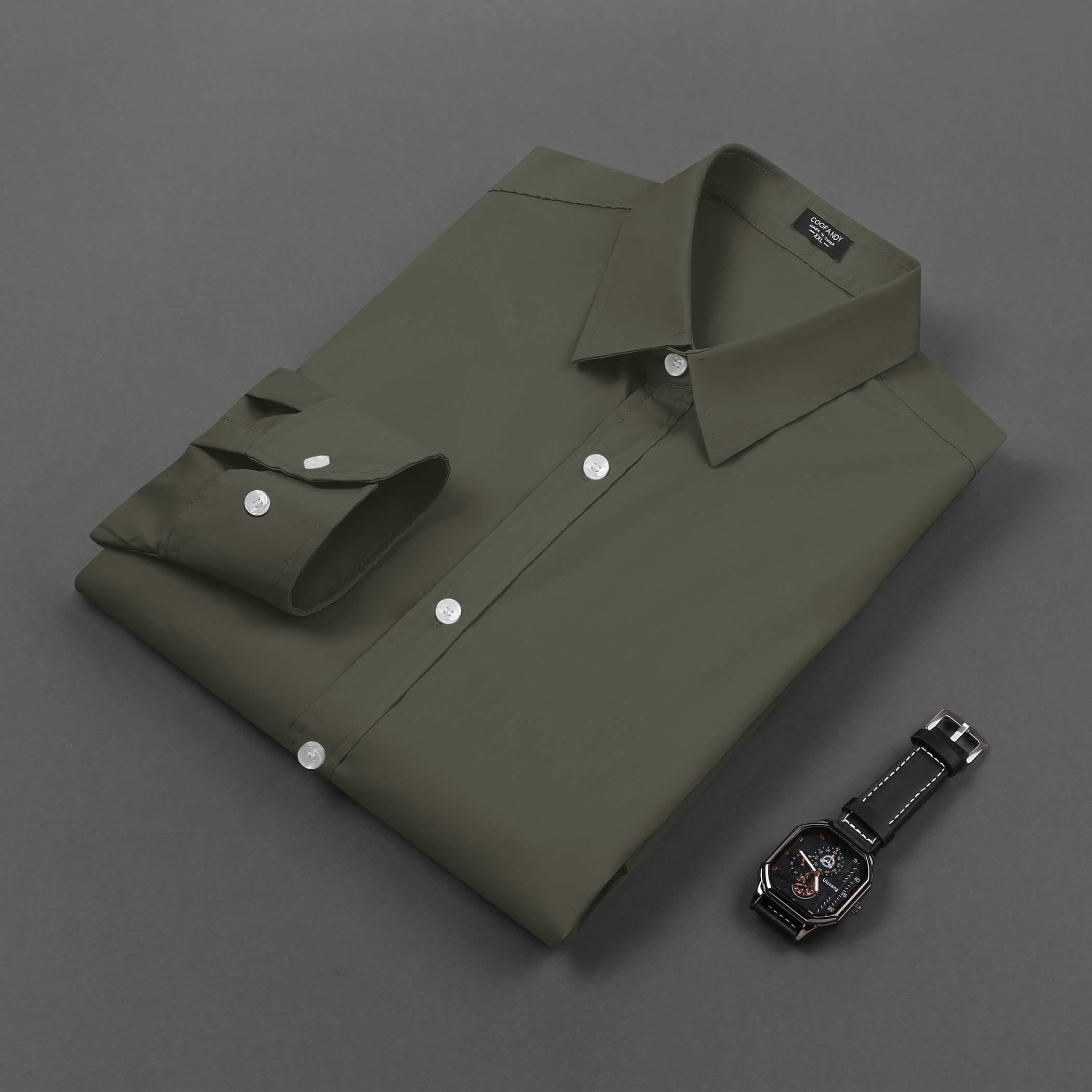 COOFANDY Men's Slim Fit Button Down Shirt Long Sleeve Solid Dress Shirts Olive Green