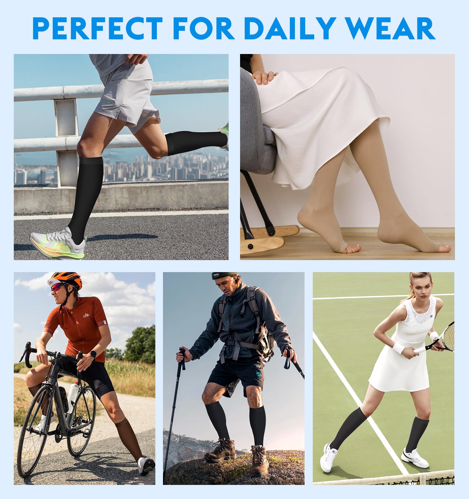 MGANG® 15-20 mmHg Compression Stockings, Knee High Compression Socks for Men and Women, Opaque, Best for Nursing, Running, Travel, Sitting, Standing, Muscle Recovery, Swollen Legs, Beige 4X-Large