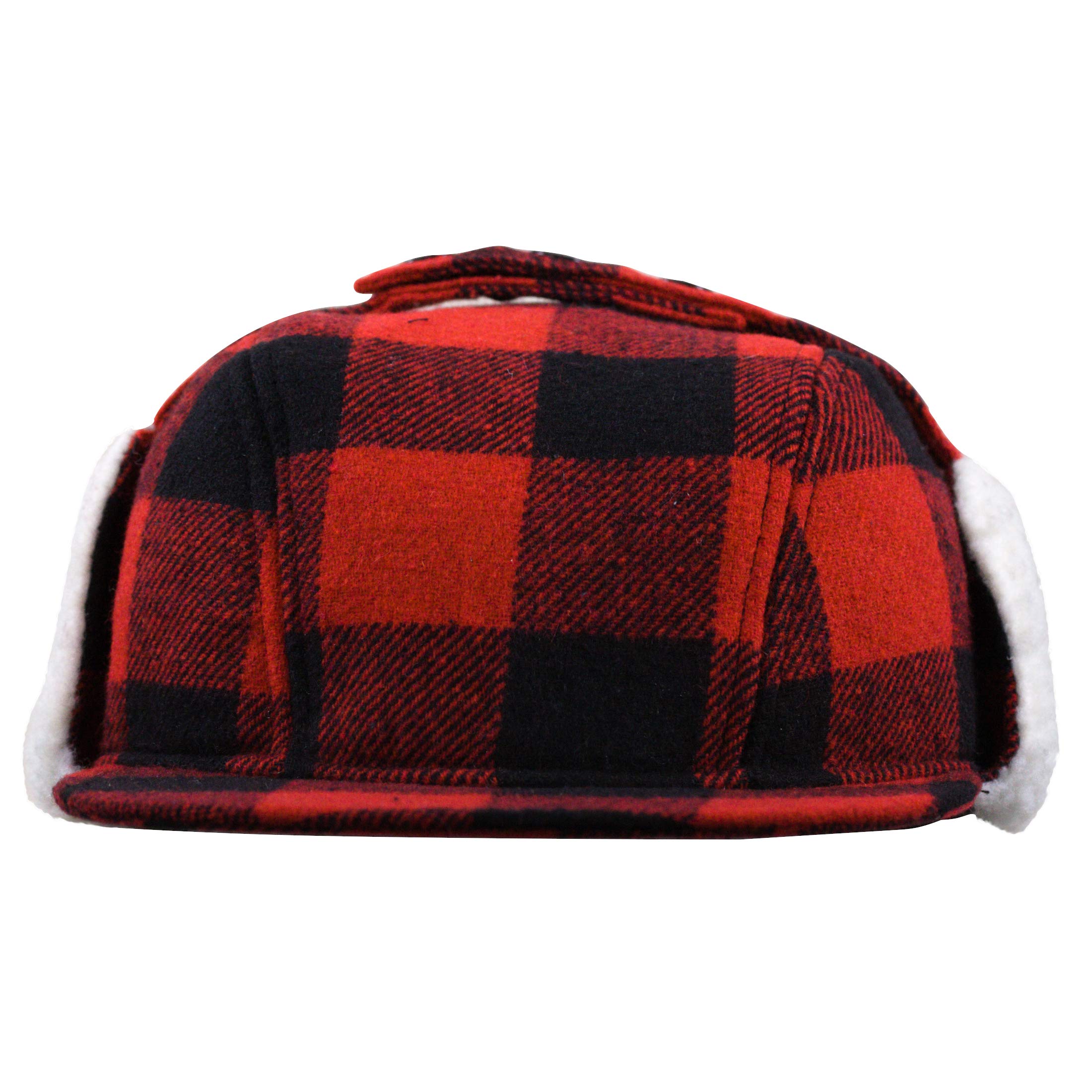 Levine Hats Men's Wool Plaid Elmer Fudd Hat with Sherpa Earflaps Hunting Cap (XLarge - fits 7 1/2 to 7 5/8, Red/Black)
