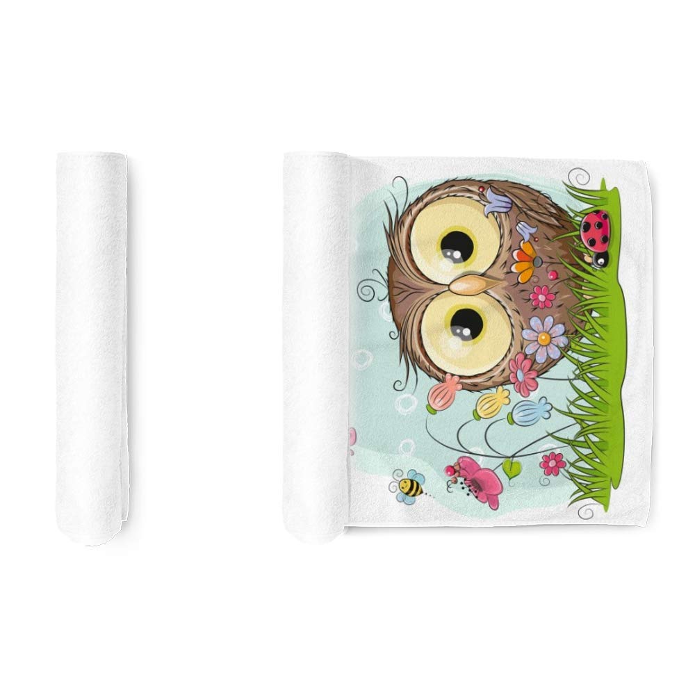 Bath Towels Face Towel Hand Cloth Cute Cartoon Owl for Bathroom Hotel Spa Kitchen Multi-Purpose Soft Washcloth 30 X 15 inch
