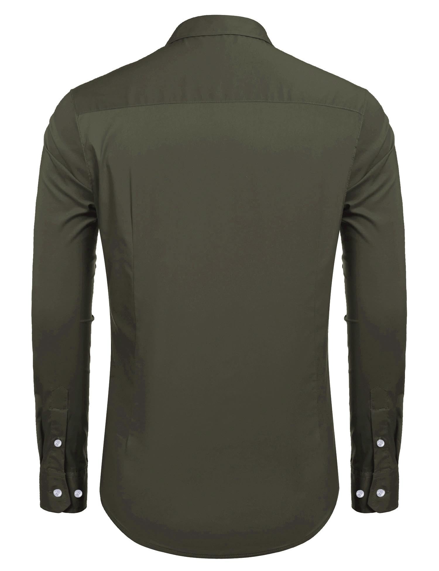 COOFANDY Men's Slim Fit Button Down Shirt Long Sleeve Solid Dress Shirts Olive Green