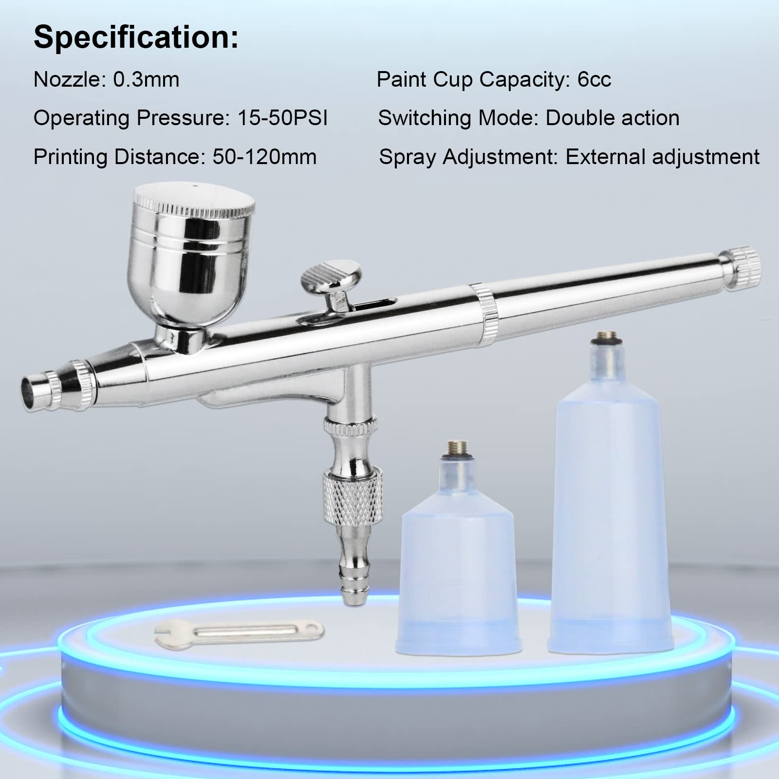 0.3mm Dual Action Airbrush Kit with Three Different Cups(6CC,20CC,40CC) Portable Airbrush Set for Makeup,Commercial Arts,Cake Decoration,Nail Art,Photo Retouching,Model Making and Crafts