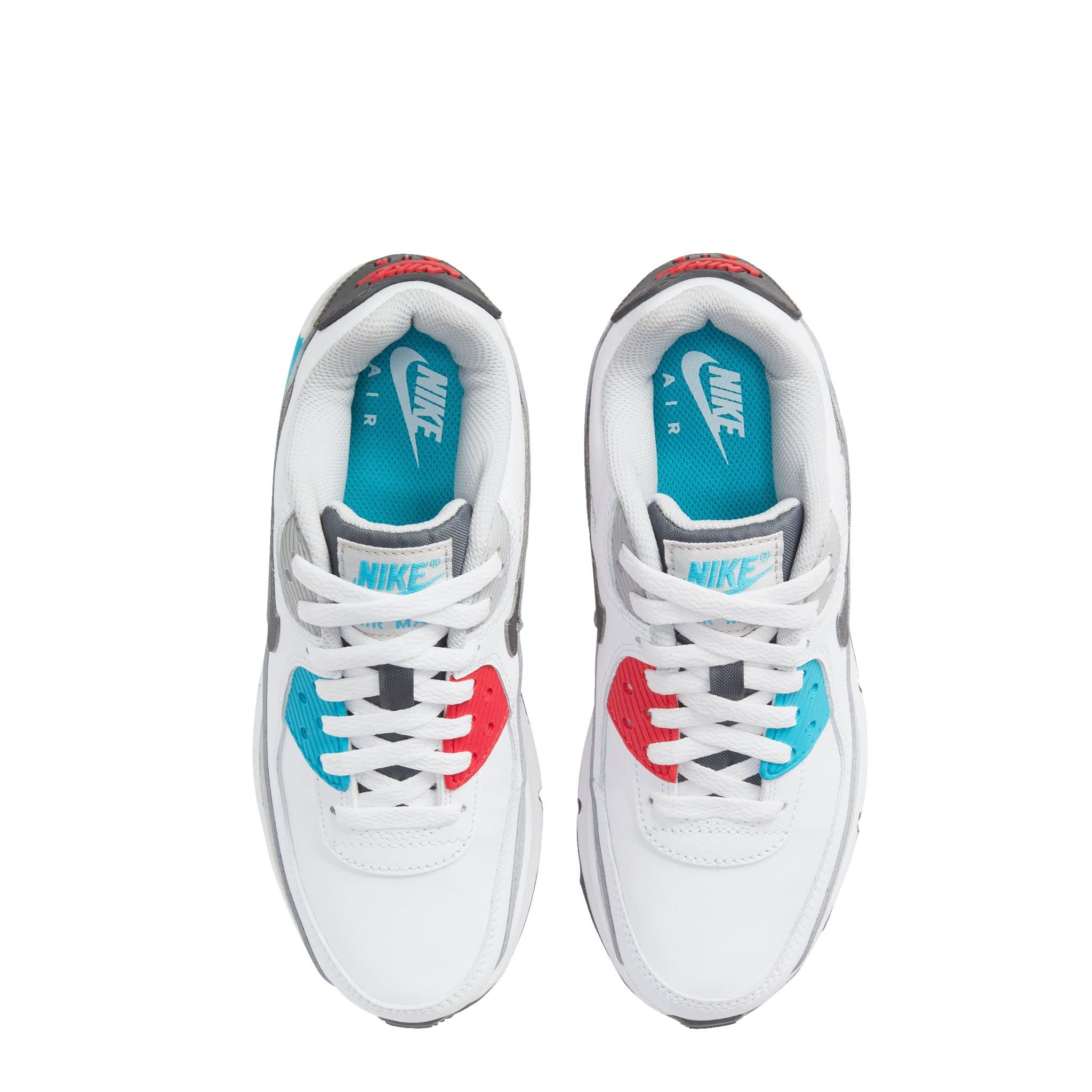 Nike Air Max 90 Essential, Size 6Y, White/Iron Grey-Chlorine Blue