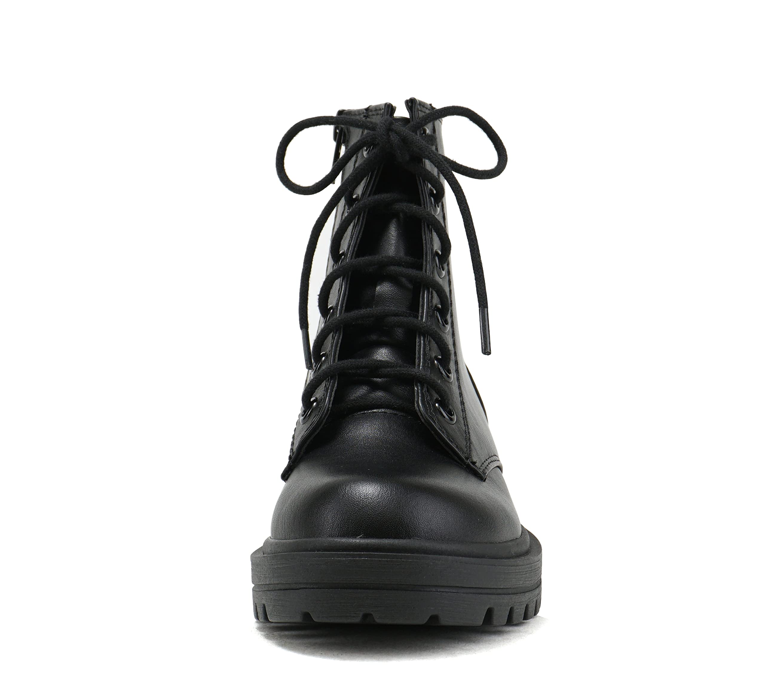 Soda Firm-IIS Girls Lace Up Side Zipper Vegan Leather Combat Boots (Black, numeric_13)