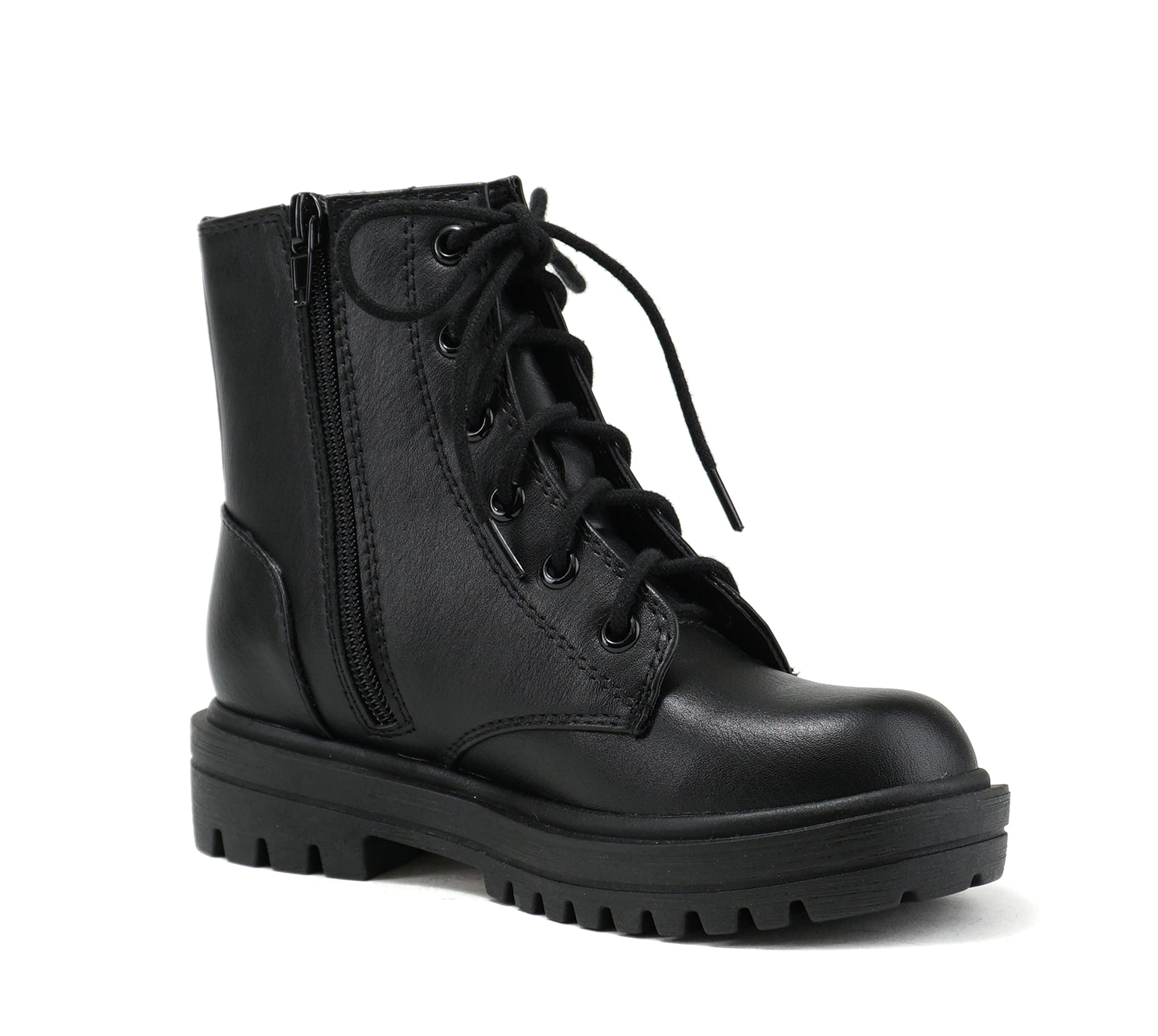 Soda Firm-IIS Girls Lace Up Side Zipper Vegan Leather Combat Boots (Black, numeric_13)